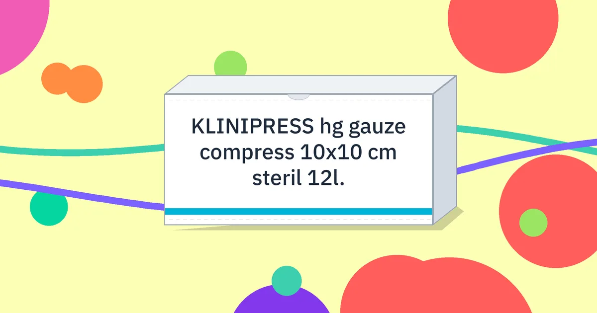 Symbolbild: Packung mit der Aufschrift KLINIPRESS hg gauze compress 10x10 cm steril 12l. (PZN 13242288) – Verfügbarkeit und Bezug in Apotheken in Frankfurt am Main