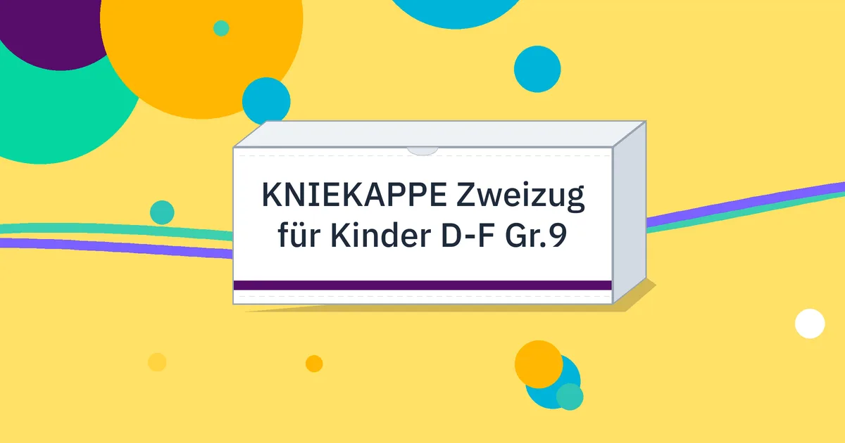 Symbolbild: Packung mit der Aufschrift KNIEKAPPE Zweizug für Kinder D-F Gr.9 (PZN 01738050) – Verfügbarkeit und Bezug in Apotheken in Frankfurt am Main