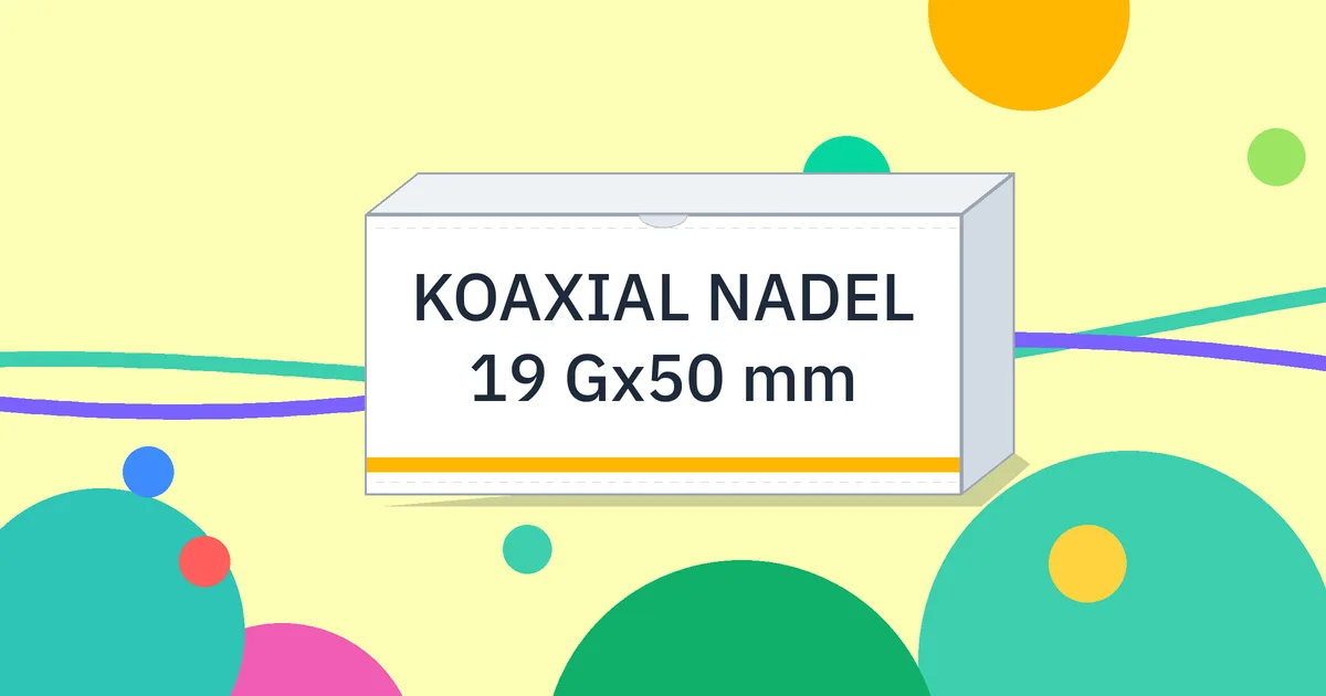 Symbolbild: Packung mit der Aufschrift KOAXIAL NADEL 19 Gx50 mm (PZN 19529507) – Verfügbarkeit und Bezug in Apotheken in Frankfurt am Main