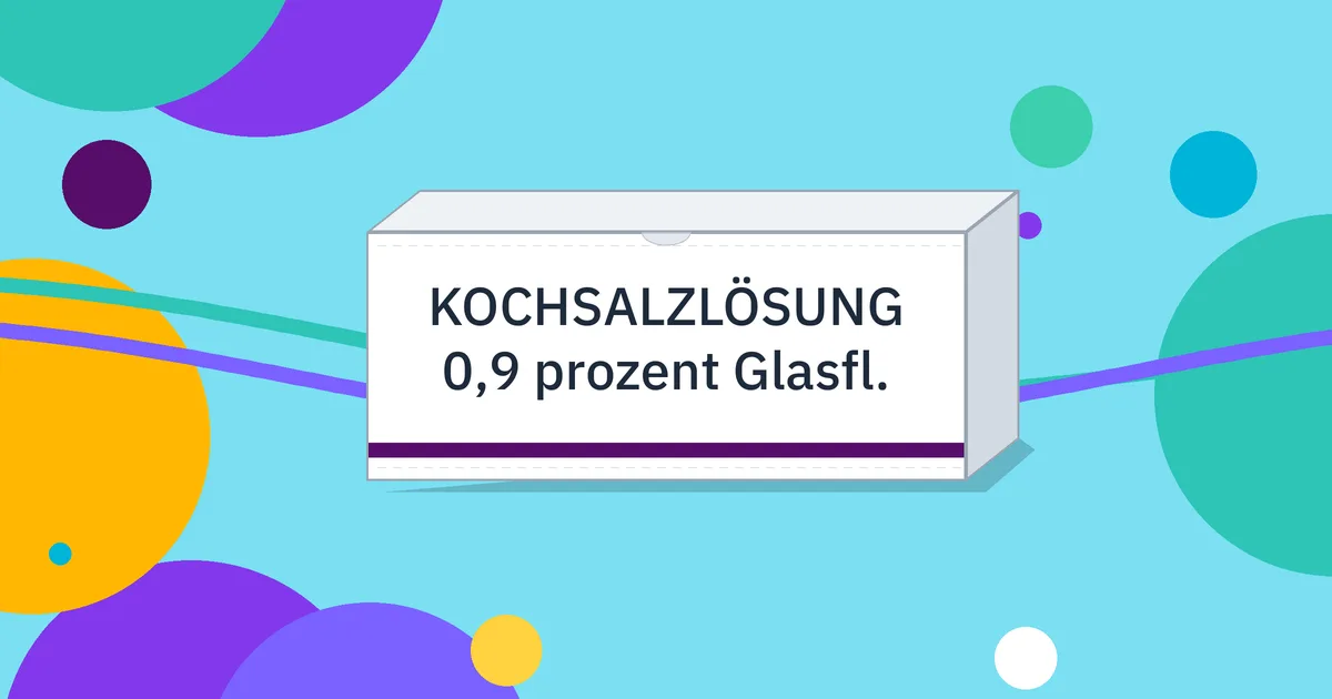 Symbolbild: Packung mit der Aufschrift KOCHSALZLÖSUNG 0,9 prozent Glasfl. (PZN 04272994) – Verfügbarkeit und Bezug in Apotheken in Frankfurt am Main