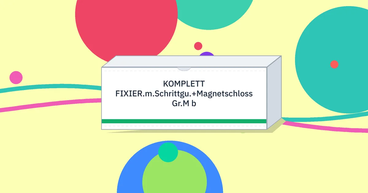 Symbolbild: Packung mit der Aufschrift KOMPLETT FIXIER.m.Schrittgu.+Magnetschloss Gr.M b (PZN 11572981) – Verfügbarkeit und Bezug in Apotheken in Frankfurt am Main