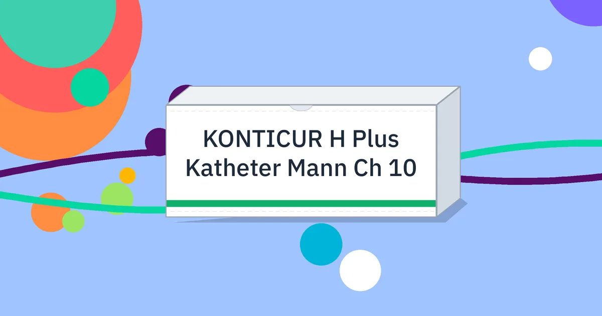 Symbolbild: Packung mit der Aufschrift KONTICUR H Plus Katheter Mann Ch 10 (PZN 19643404) – Verfügbarkeit und Bezug in Apotheken in Frankfurt am Main