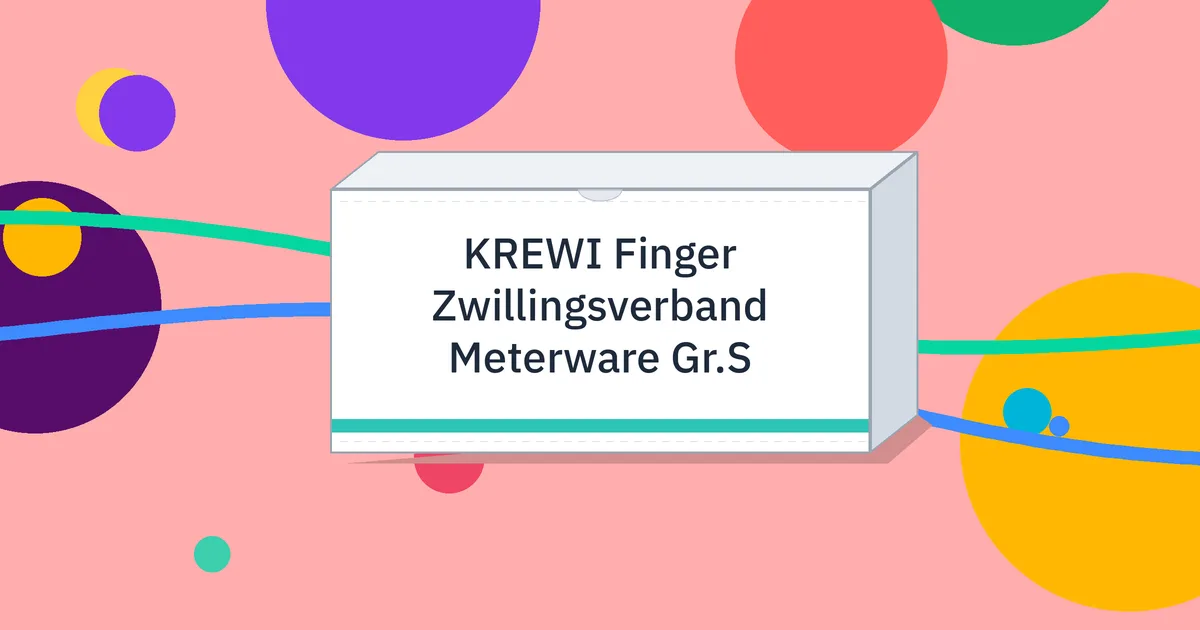 Symbolbild: Packung mit der Aufschrift KREWI Finger Zwillingsverband Meterware Gr.S (PZN 06473490) – Verfügbarkeit und Bezug in Apotheken in Frankfurt am Main