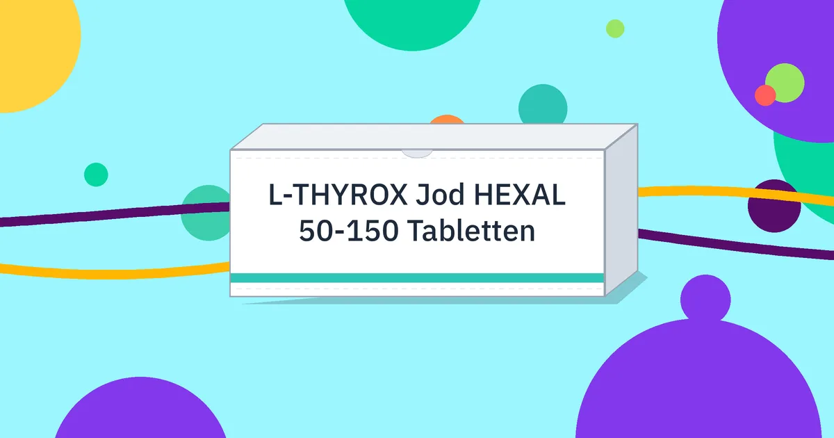 Symbolbild: Packung mit der Aufschrift L-THYROX Jod HEXAL 50-150 Tabletten (PZN 04116018) – Verfügbarkeit und Bezug in Apotheken in Frankfurt am Main