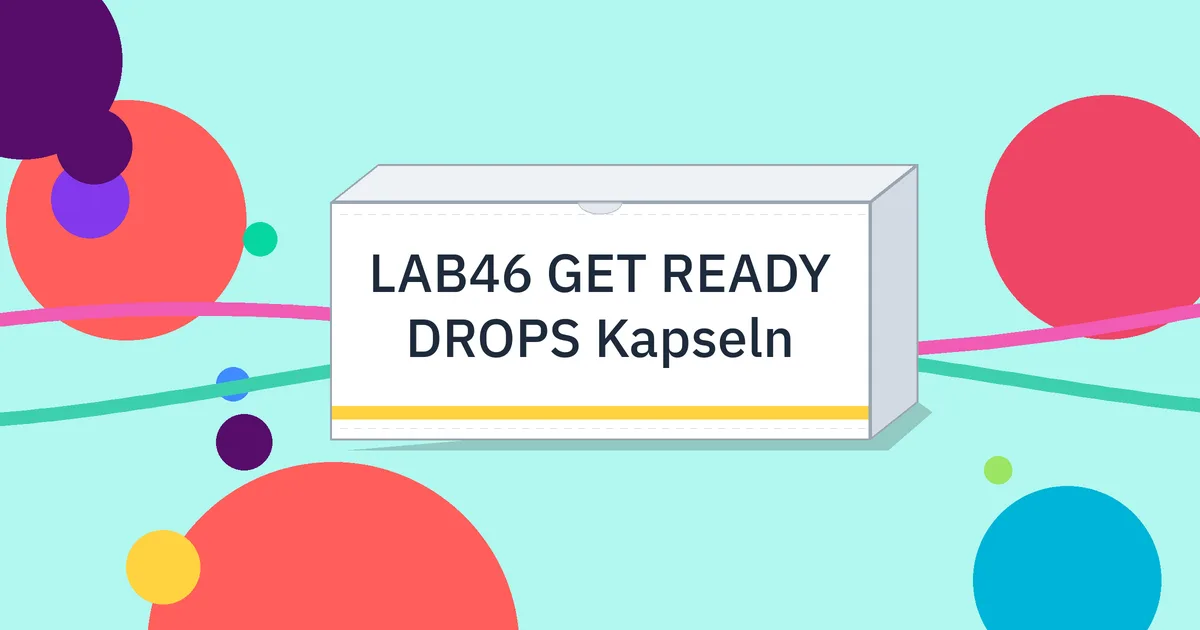 Symbolbild: Packung mit der Aufschrift LAB46 GET READY DROPS Kapseln (PZN 19832513) – Verfügbarkeit und Bezug in Apotheken in Frankfurt am Main
