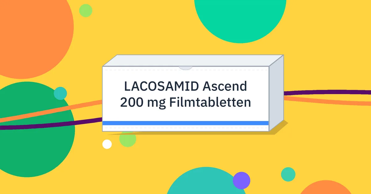 Symbolbild: Packung mit der Aufschrift LACOSAMID Ascend 200 mg Filmtabletten (PZN 18218662) – Verfügbarkeit und Bezug in Apotheken in Frankfurt am Main