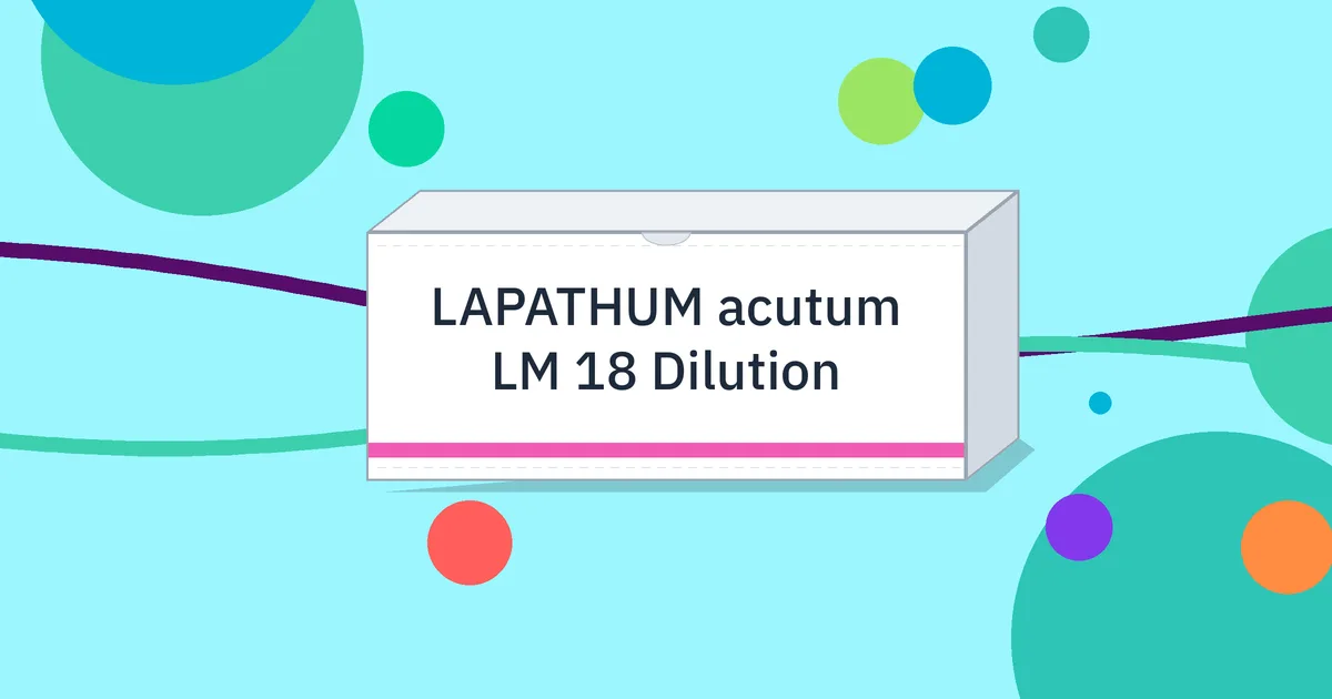 Symbolbild: Packung mit der Aufschrift LAPATHUM acutum LM 18 Dilution (PZN 13522763) – Verfügbarkeit und Bezug in Apotheken in Frankfurt am Main