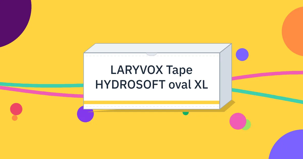 Symbolbild: Packung mit der Aufschrift LARYVOX Tape HYDROSOFT oval XL (PZN 03892855) – Verfügbarkeit und Bezug in Apotheken in Frankfurt am Main