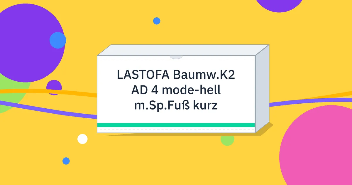 Symbolbild: Packung mit der Aufschrift LASTOFA Baumw.K2 AD 4 mode-hell m.Sp.Fuß kurz (PZN 01944192) – Verfügbarkeit und Bezug in Apotheken in Frankfurt am Main