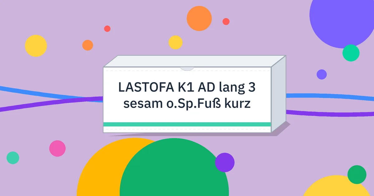 Symbolbild: Packung mit der Aufschrift LASTOFA K1 AD lang 3 sesam o.Sp.Fuß kurz (PZN 13787131) – Verfügbarkeit und Bezug in Apotheken in Frankfurt am Main