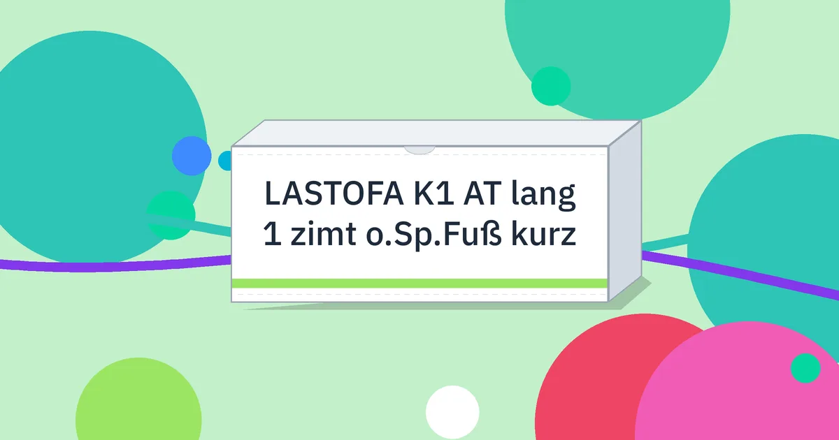 Symbolbild: Packung mit der Aufschrift LASTOFA K1 AT lang 1 zimt o.Sp.Fuß kurz (PZN 13795076) – Verfügbarkeit und Bezug in Apotheken in Frankfurt am Main