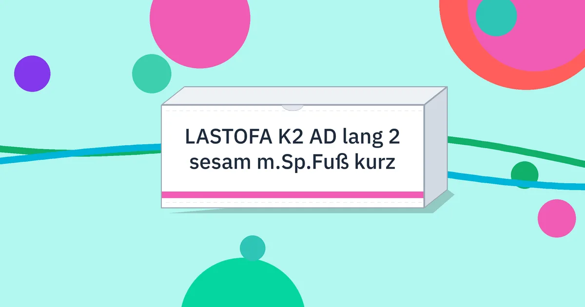 Symbolbild: Packung mit der Aufschrift LASTOFA K2 AD lang 2 sesam m.Sp.Fuß kurz (PZN 13799950) – Verfügbarkeit und Bezug in Apotheken in Frankfurt am Main