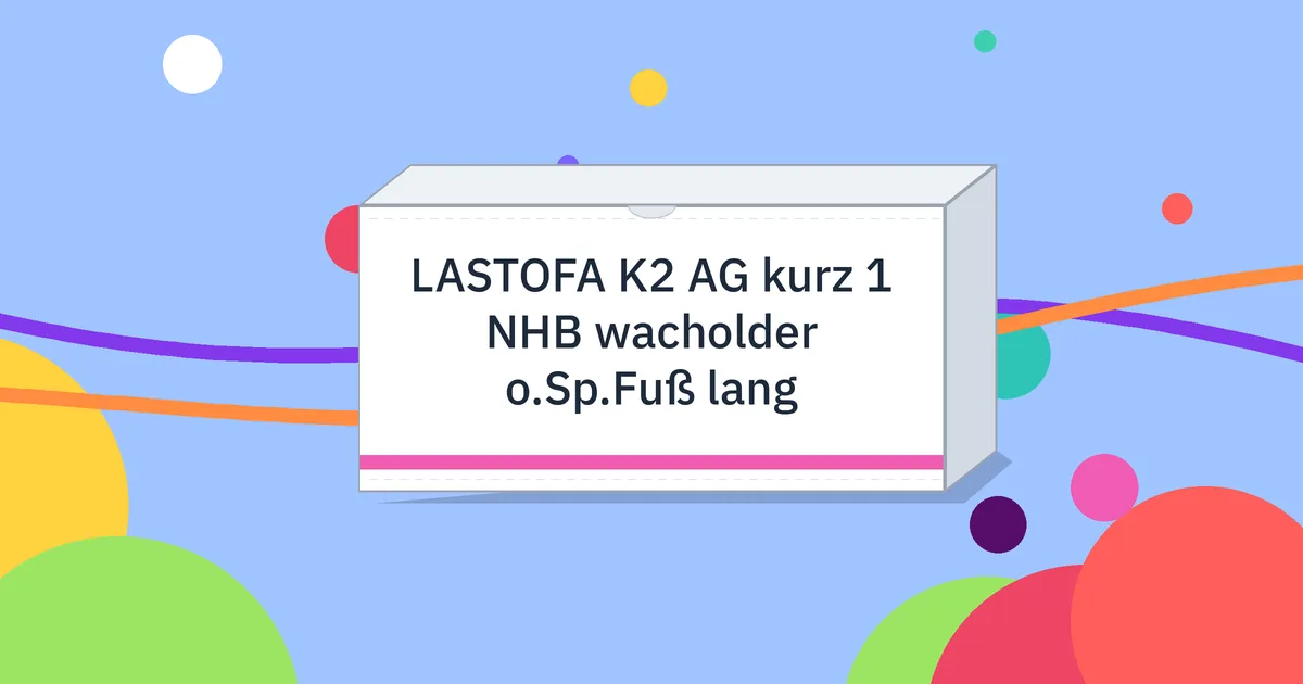 Symbolbild: Packung mit der Aufschrift LASTOFA K2 AG kurz 1 NHB wacholder o.Sp.Fuß lang (PZN 14149266) – Verfügbarkeit und Bezug in Apotheken in Frankfurt am Main