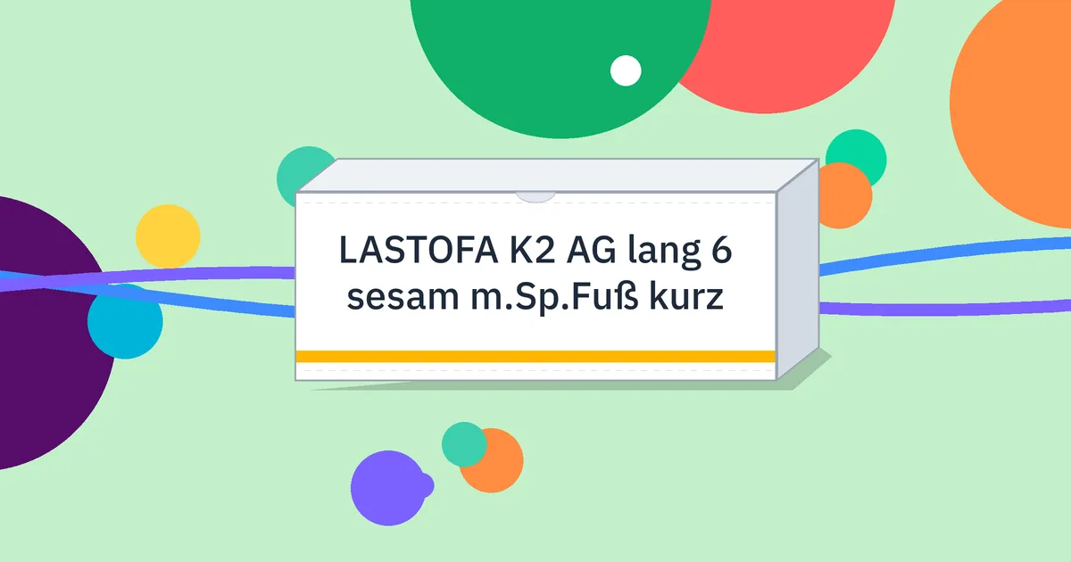 Symbolbild: Packung mit der Aufschrift LASTOFA K2 AG lang 6 sesam m.Sp.Fuß kurz (PZN 13807715) – Verfügbarkeit und Bezug in Apotheken in Frankfurt am Main