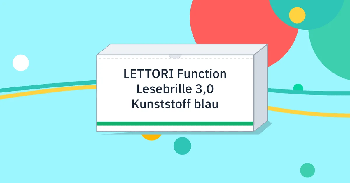 Symbolbild: Packung mit der Aufschrift LETTORI Function Lesebrille 3,0 Kunststoff blau (PZN 11118360) – Verfügbarkeit und Bezug in Apotheken in Frankfurt am Main