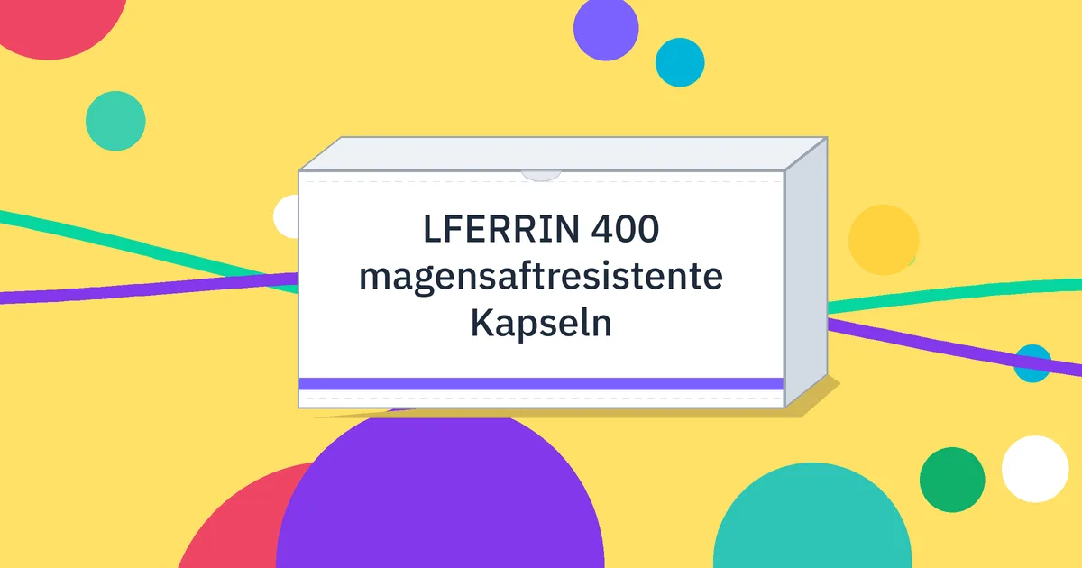 Symbolbild: Packung mit der Aufschrift LFERRIN 400 magensaftresistente Kapseln (PZN 16169132) – Verfügbarkeit und Bezug in Apotheken in Frankfurt am Main