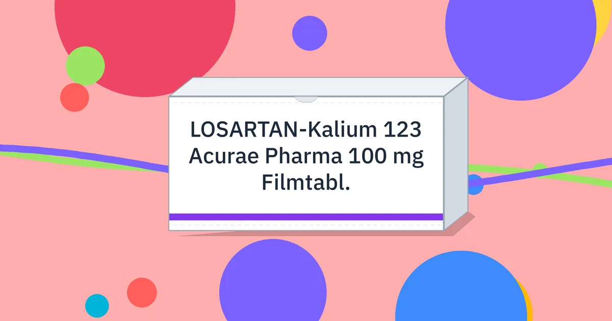 Symbolbild: Packung mit der Aufschrift LOSARTAN-Kalium 123 Acurae Pharma 100 mg Filmtabl. (PZN 19849666) – Verfügbarkeit und Bezug in Apotheken in Frankfurt am Main