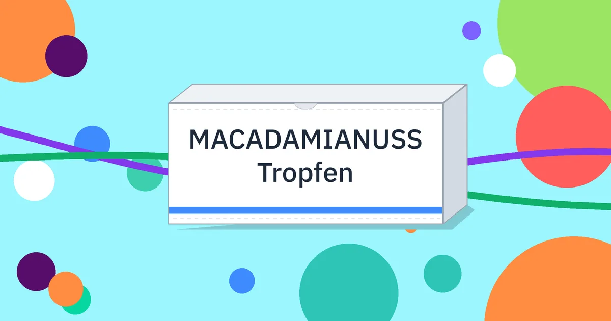Symbolbild: Packung mit der Aufschrift MACADAMIANUSS Tropfen (PZN 19418771) – Verfügbarkeit und Bezug in Apotheken in Frankfurt am Main