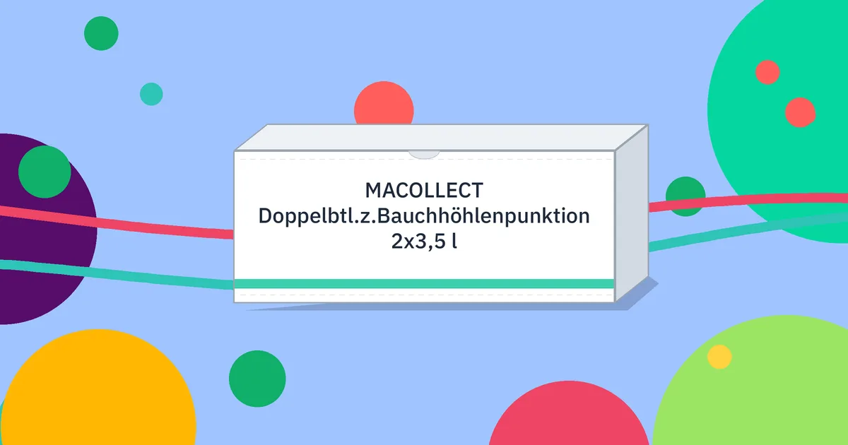Symbolbild: Packung mit der Aufschrift MACOLLECT Doppelbtl.z.Bauchhöhlenpunktion 2x3,5 l (PZN 10329563) – Verfügbarkeit und Bezug in Apotheken in Frankfurt am Main