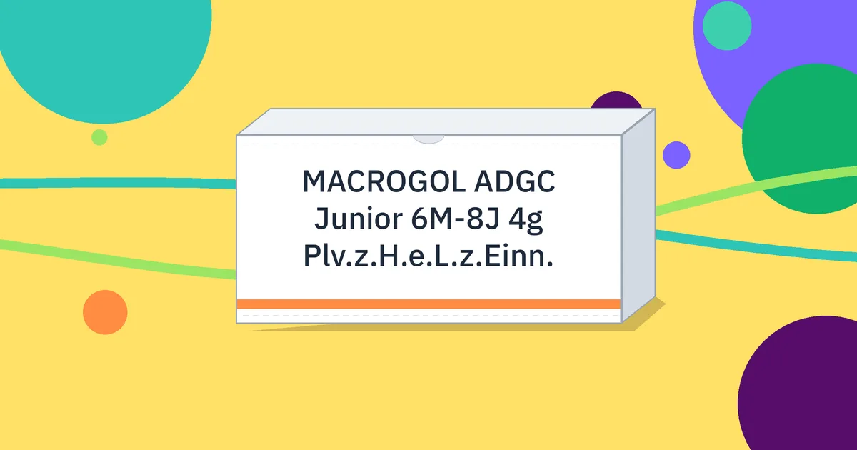 Symbolbild: Packung mit der Aufschrift MACROGOL ADGC Junior 6M-8J 4g Plv.z.H.e.L.z.Einn. (PZN 19379930) – Verfügbarkeit und Bezug in Apotheken in Frankfurt am Main