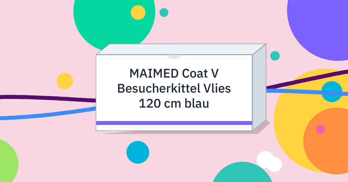 Symbolbild: Packung mit der Aufschrift MAIMED Coat V Besucherkittel Vlies 120 cm blau (PZN 08922733) – Verfügbarkeit und Bezug in Apotheken in Frankfurt am Main