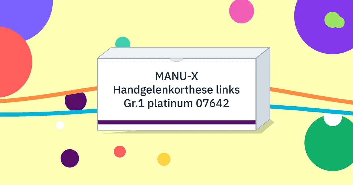 Symbolbild: Packung mit der Aufschrift MANU-X Handgelenkorthese links Gr.1 platinum 07642 (PZN 16735726) – Verfügbarkeit und Bezug in Apotheken in Frankfurt am Main