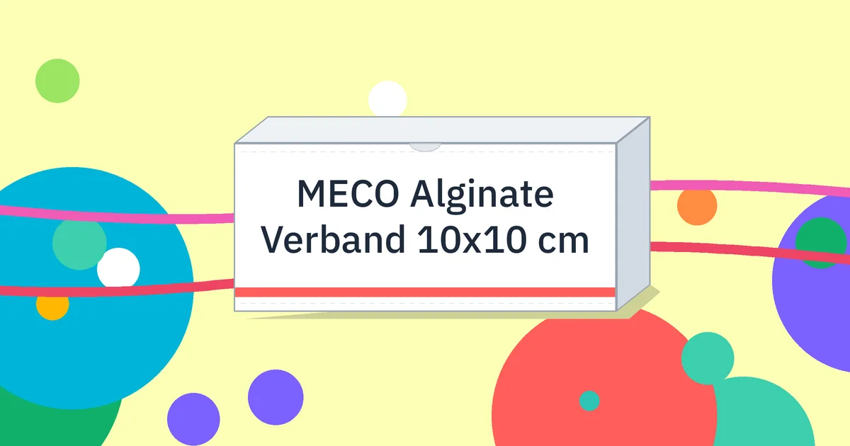Symbolbild: Packung mit der Aufschrift MECO Alginate Verband 10x10 cm (PZN 18338231) – Verfügbarkeit und Bezug in Apotheken in Frankfurt am Main