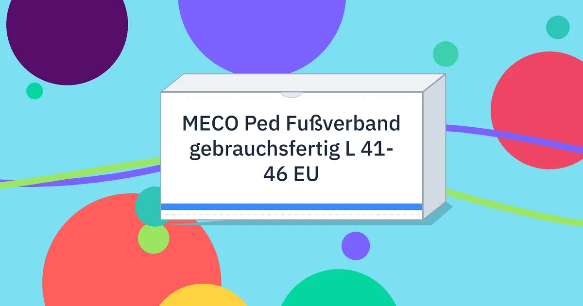 Symbolbild: Packung mit der Aufschrift MECO Ped Fußverband gebrauchsfertig L 41-46 EU (PZN 19342157) – Verfügbarkeit und Bezug in Apotheken in Frankfurt am Main