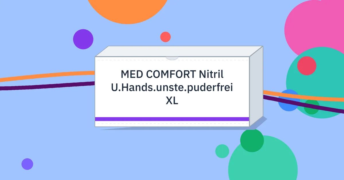 Symbolbild: Packung mit der Aufschrift MED COMFORT Nitril U.Hands.unste.puderfrei XL (PZN 15582723) – Verfügbarkeit und Bezug in Apotheken in Frankfurt am Main