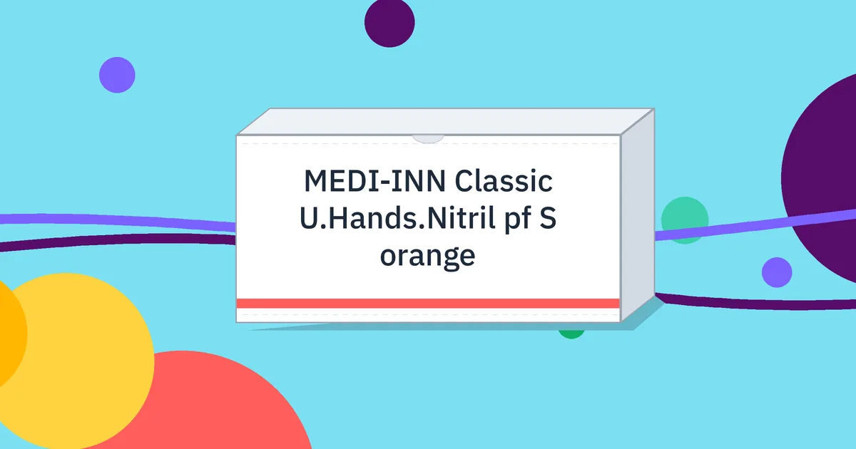 Symbolbild: Packung mit der Aufschrift MEDI-INN Classic U.Hands.Nitril pf S orange (PZN 18854300) – Verfügbarkeit und Bezug in Apotheken in Frankfurt am Main