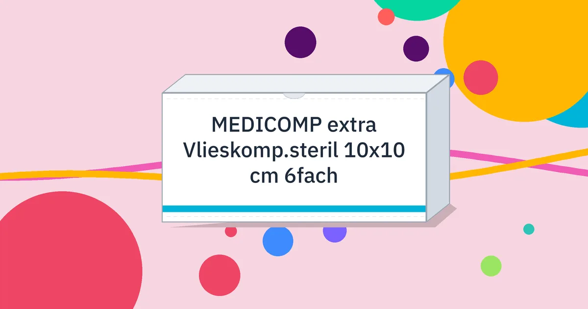 Symbolbild: Packung mit der Aufschrift MEDICOMP extra Vlieskomp.steril 10x10 cm 6fach (PZN 19367370) – Verfügbarkeit und Bezug in Apotheken in Frankfurt am Main