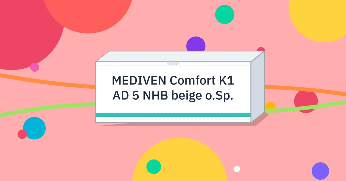 Symbolbild: Packung mit der Aufschrift MEDIVEN Comfort K1 AD 5 NHB beige o.Sp. (PZN 14560665) – Verfügbarkeit und Bezug in Apotheken in Frankfurt am Main