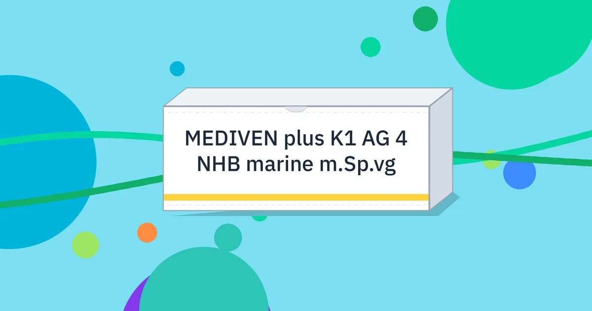 Symbolbild: Packung mit der Aufschrift MEDIVEN plus K1 AG 4 NHB marine m.Sp.vg (PZN 15922610) – Verfügbarkeit und Bezug in Apotheken in Frankfurt am Main