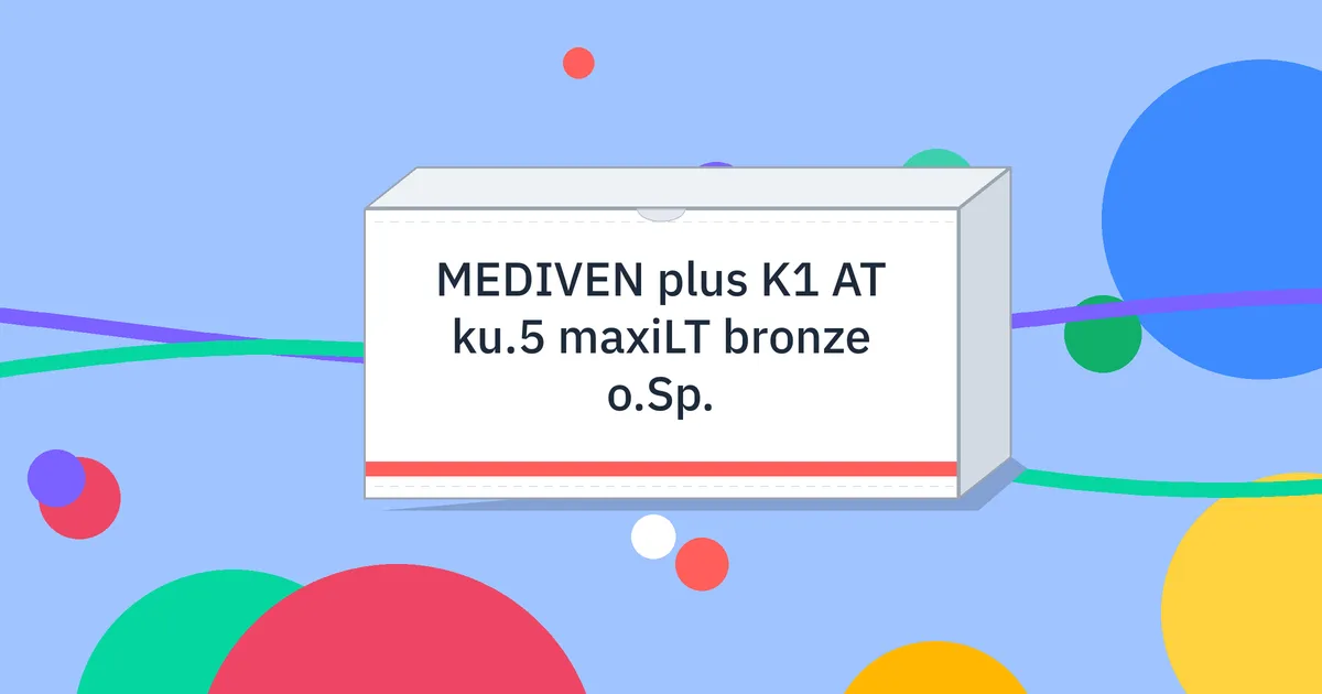 Symbolbild: Packung mit der Aufschrift MEDIVEN plus K1 AT ku.5 maxiLT bronze o.Sp. (PZN 15069701) – Verfügbarkeit und Bezug in Apotheken in Frankfurt am Main