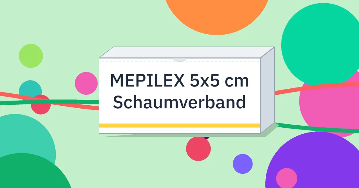 Symbolbild: Packung mit der Aufschrift MEPILEX 5x5 cm Schaumverband (PZN 18052003) – Verfügbarkeit und Bezug in Apotheken in Frankfurt am Main