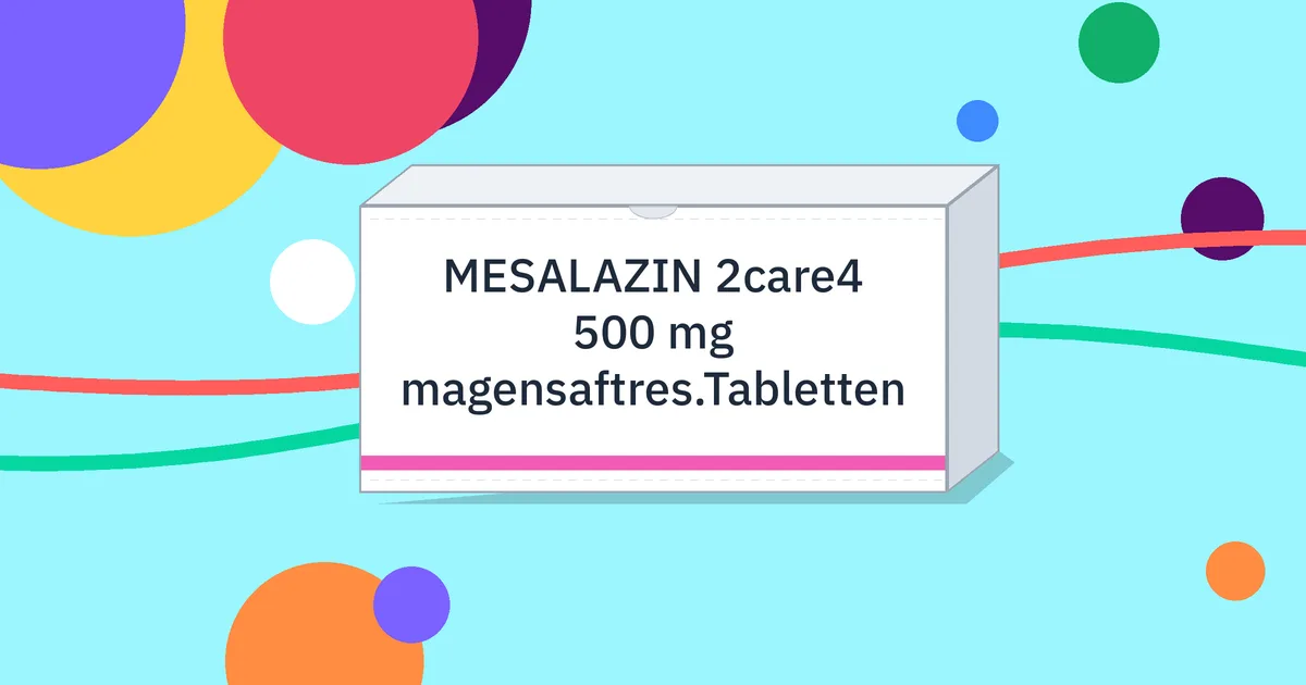 Symbolbild: Packung mit der Aufschrift MESALAZIN 2care4 500 mg magensaftres.Tabletten (PZN 18409362) – Verfügbarkeit und Bezug in Apotheken in Frankfurt am Main