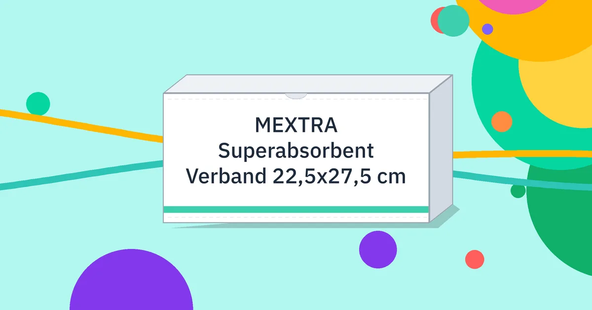 Symbolbild: Packung mit der Aufschrift MEXTRA Superabsorbent Verband 22,5x27,5 cm (PZN 19785268) – Verfügbarkeit und Bezug in Apotheken in Frankfurt am Main