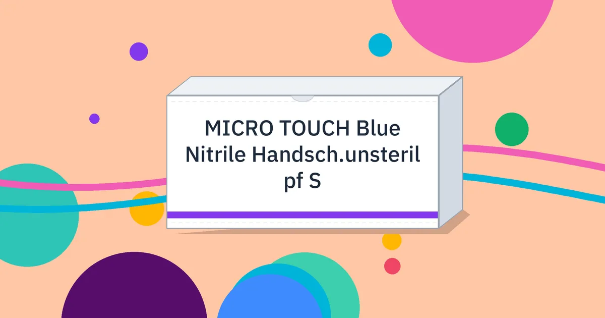 Symbolbild: Packung mit der Aufschrift MICRO TOUCH Blue Nitrile Handsch.unsteril pf S (PZN 14172259) – Verfügbarkeit und Bezug in Apotheken in Frankfurt am Main