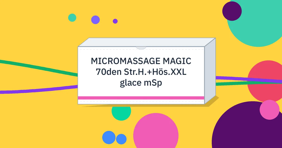 Symbolbild: Packung mit der Aufschrift MICROMASSAGE MAGIC 70den Str.H.+Hös.XXL glace mSp (PZN 03995242) – Verfügbarkeit und Bezug in Apotheken in Frankfurt am Main
