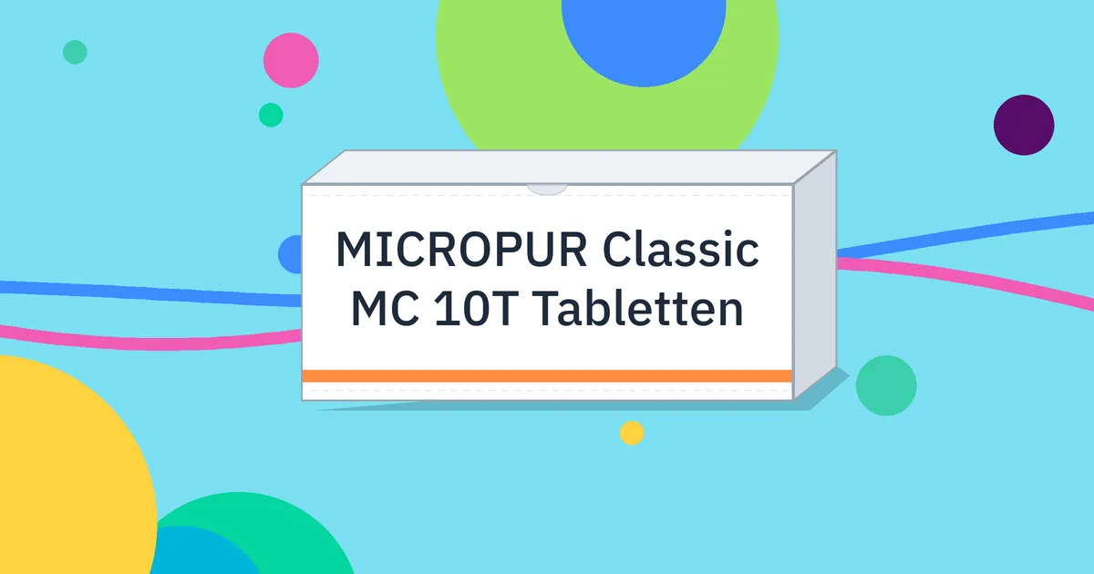 Symbolbild: Packung mit der Aufschrift MICROPUR Classic MC 10T Tabletten (PZN 04236254) – Verfügbarkeit und Bezug in Apotheken in Frankfurt am Main