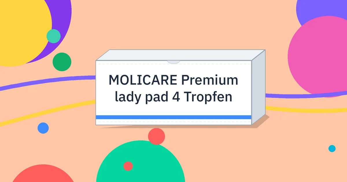Symbolbild: Packung mit der Aufschrift MOLICARE Premium lady pad 4 Tropfen (PZN 15424800) – Verfügbarkeit und Bezug in Apotheken in Frankfurt am Main