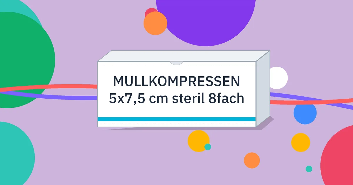 Symbolbild: Packung mit der Aufschrift MULLKOMPRESSEN 5x7,5 cm steril 8fach (PZN 03735446) – Verfügbarkeit und Bezug in Apotheken in Frankfurt am Main