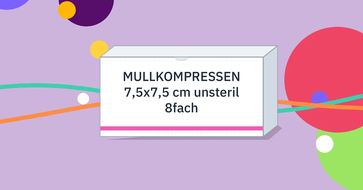 Symbolbild: Packung mit der Aufschrift MULLKOMPRESSEN 7,5x7,5 cm unsteril 8fach (PZN 04852711) – Verfügbarkeit und Bezug in Apotheken in Frankfurt am Main