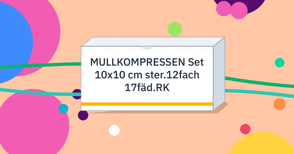 Symbolbild: Packung mit der Aufschrift MULLKOMPRESSEN Set 10x10 cm ster.12fach 17fäd.RK (PZN 06930579) – Verfügbarkeit und Bezug in Apotheken in Frankfurt am Main