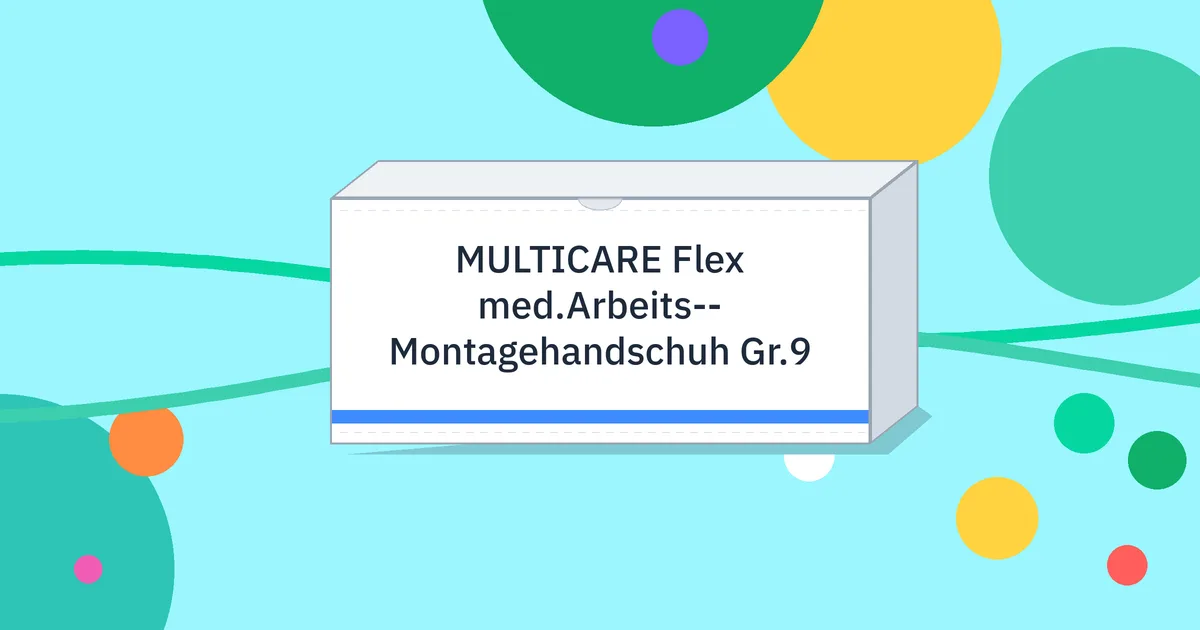 Symbolbild: Packung mit der Aufschrift MULTICARE Flex med.Arbeits--Montagehandschuh Gr.9 (PZN 18130832) – Verfügbarkeit und Bezug in Apotheken in Frankfurt am Main
