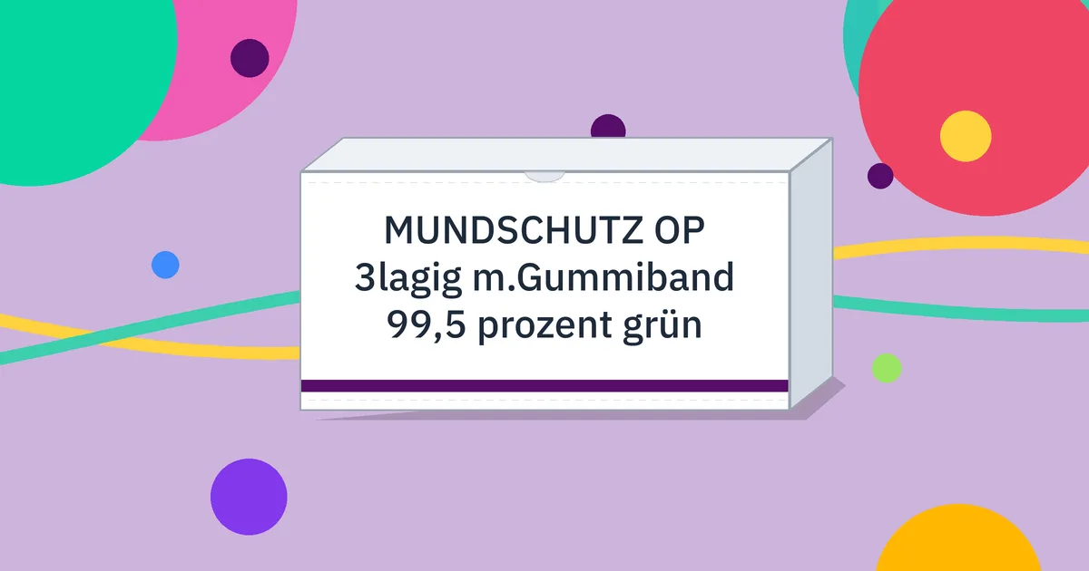 Symbolbild: Packung mit der Aufschrift MUNDSCHUTZ OP 3lagig m.Gummiband 99,5 prozent grün (PZN 07521334) – Verfügbarkeit und Bezug in Apotheken in Frankfurt am Main