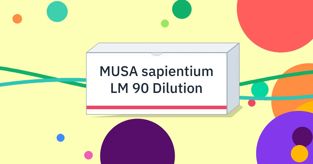 Symbolbild: Packung mit der Aufschrift MUSA sapientium LM 90 Dilution (PZN 13611969) – Verfügbarkeit und Bezug in Apotheken in Frankfurt am Main