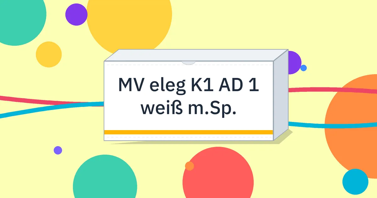 Symbolbild: Packung mit der Aufschrift MV eleg K1 AD 1 weiß m.Sp. (PZN 00306101) – Verfügbarkeit und Bezug in Apotheken in Frankfurt am Main