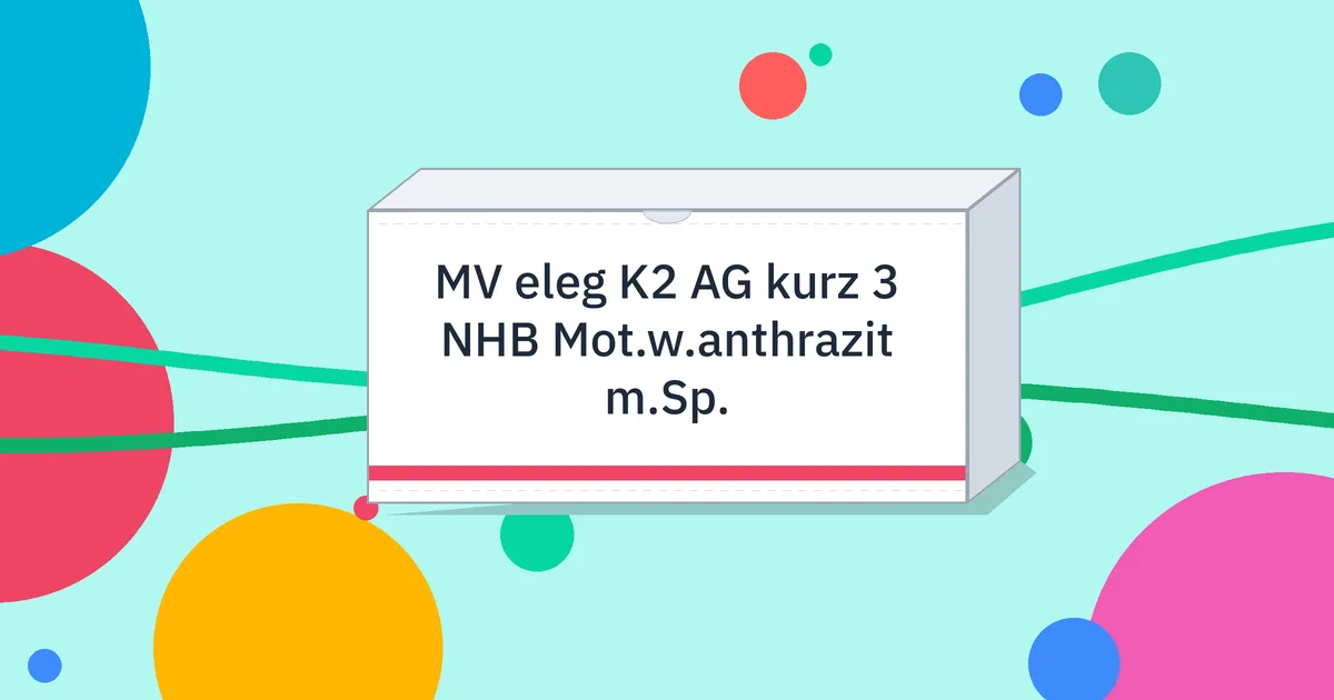 Symbolbild: Packung mit der Aufschrift MV eleg K2 AG kurz 3 NHB Mot.w.anthrazit m.Sp. (PZN 15712048) – Verfügbarkeit und Bezug in Apotheken in Frankfurt am Main