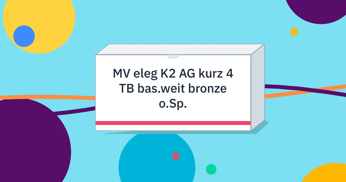 Symbolbild: Packung mit der Aufschrift MV eleg K2 AG kurz 4 TB bas.weit bronze o.Sp. (PZN 14717486) – Verfügbarkeit und Bezug in Apotheken in Frankfurt am Main